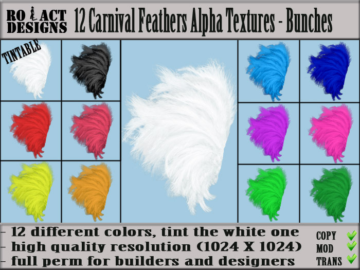 Second Life Marketplace - Ro!Act Designs 12 Carnival Feathers Alpha ...