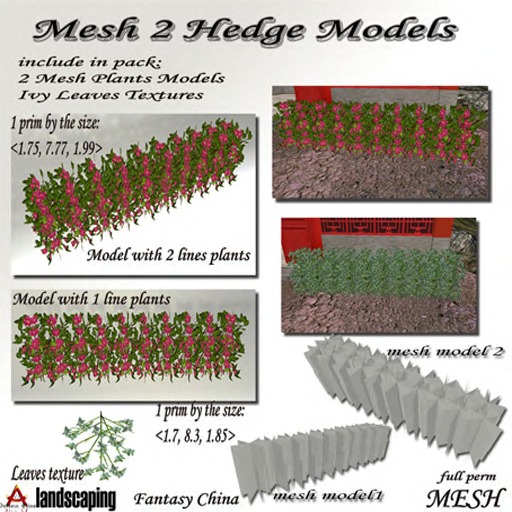 Second Life Marketplace - Fantasy China Mesh 2 Hedge Models full perm 1 ...