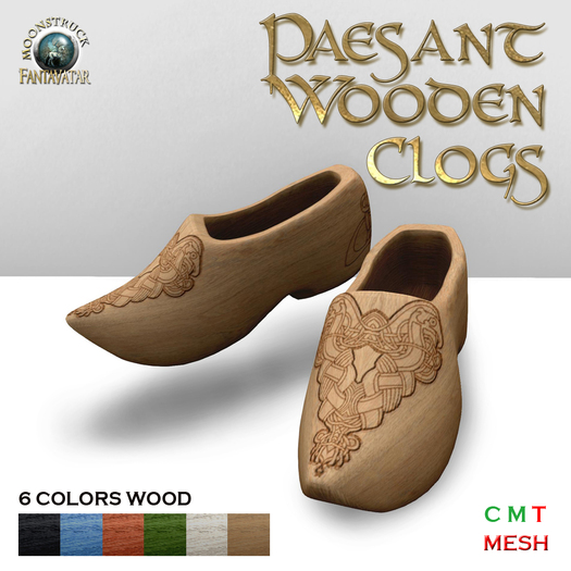 Second Life Marketplace - !! FANTAVATAR & MOONSTRUCK !! Wooden Clogs & HUD