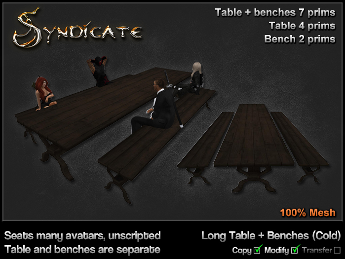 Second Life Marketplace - Syndicate - Long Table + Benches (Cold)