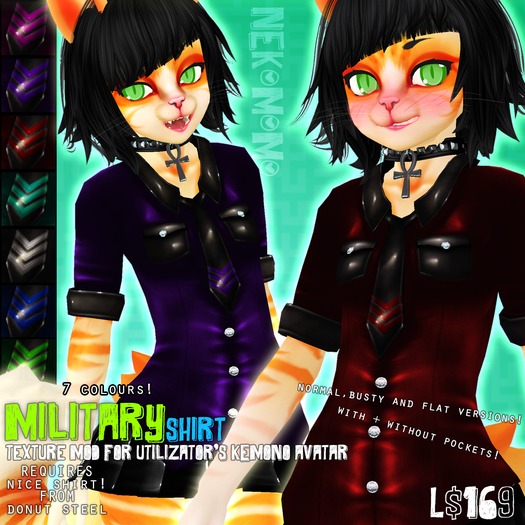 Second Life Marketplace - NekoMoMo =^-^= Kemono Military Shirt Mod ...
