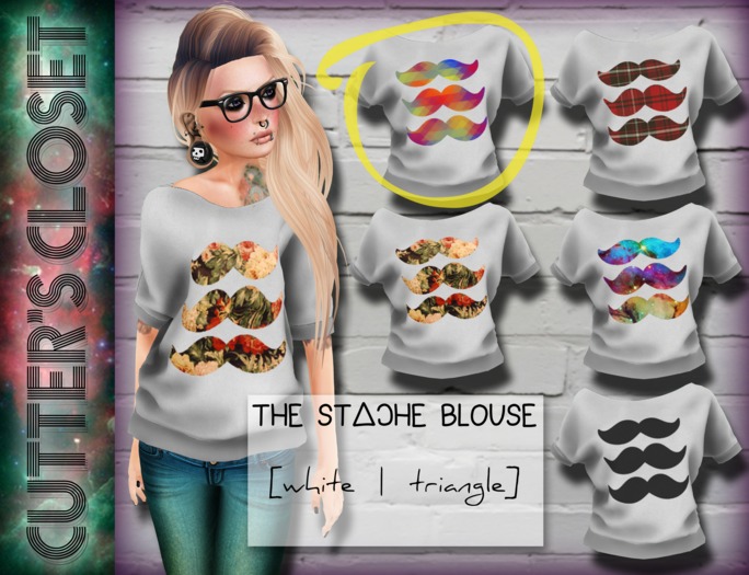 Second Life Marketplace - {Cutter's Closet} Stache Blouse WH/triangle