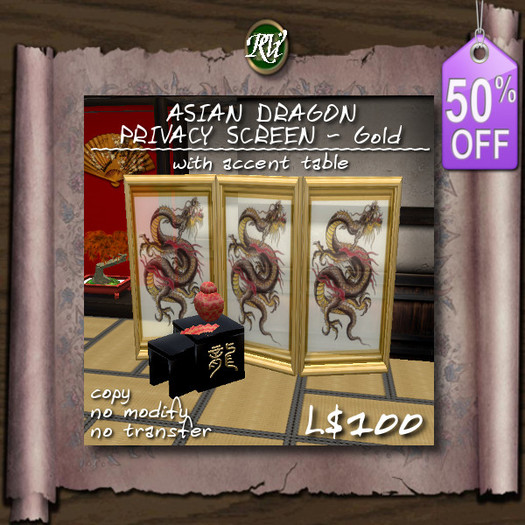Second Life Marketplace - SALE -> 50% OFF - Asian Dragon Privacy Screen ...