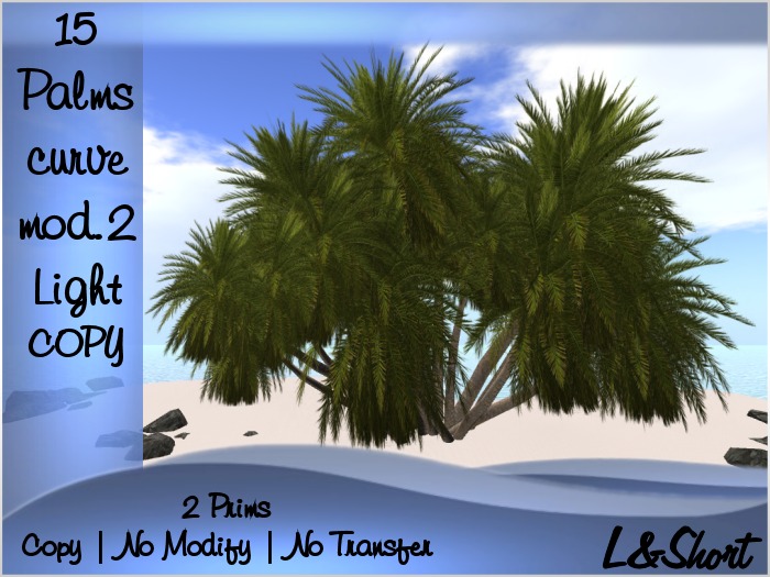 Second Life Marketplace - 15 Palms Trees Group Curve-2 Prims-COPY mod.2 ...