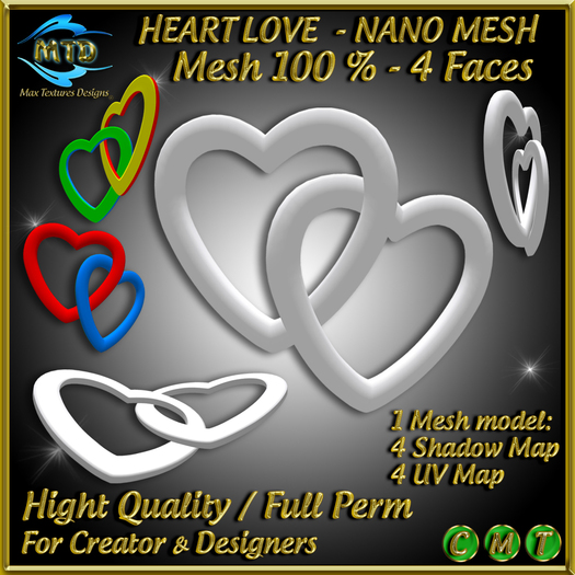 Second Life Marketplace - HEART LOVE - NANO MESH 100 % - FULL PERM - BOX