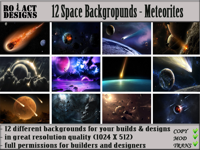 Second Life Marketplace - Ro!Act Designs 12 Space Backgrounds - Meteorites