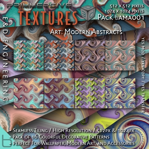 Second Life Marketplace - [bAMA001] 16 512px and 1024px Decorative Abstract Modern Art Patterns ...