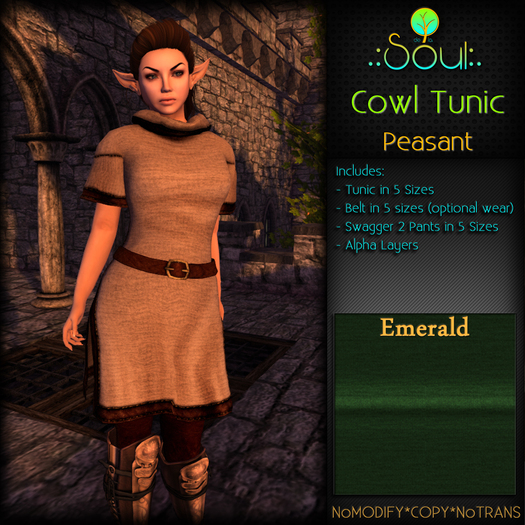 Second Life Marketplace - .:Soul:. Cowl Tunic - Female - Emerald