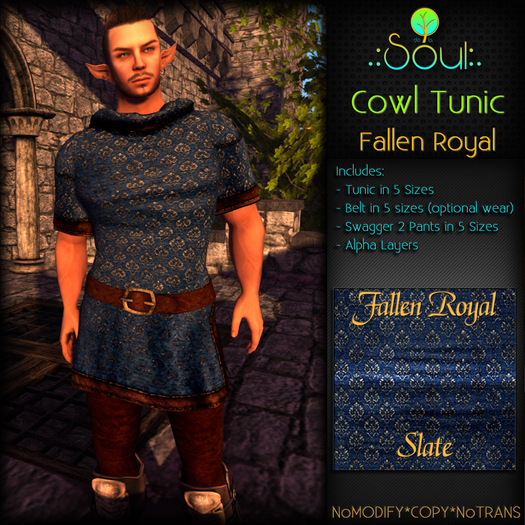Second Life Marketplace - .:Soul:. Cowl Tunic - Male - FallenRoyal - Slate