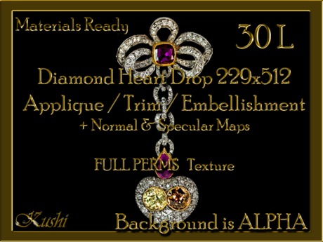 Second Life Marketplace - Diamond Heart Drop 229x512 Applique / Jewel ...