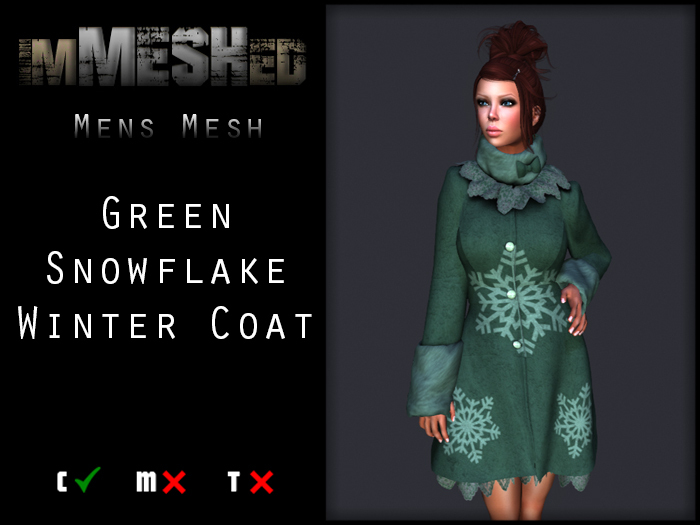 Second Life Marketplace - ImMESHed - Green Snowflake Winter Coat