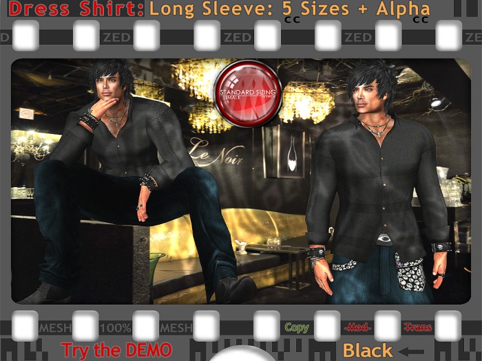 Second Life Marketplace - ZED MESH Black Long Sleeve Dress Shirt