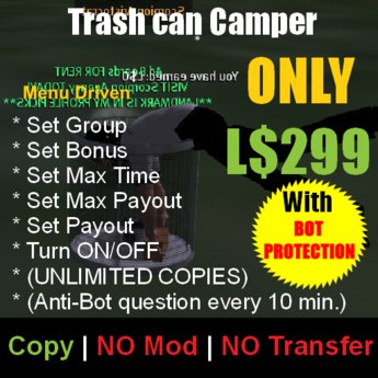 Second Life Marketplace - Trash Can Camper / garbage camping (Anti-bot)