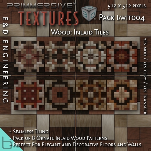 Second Life Marketplace - [bWIT004] 8 512px Ornate Inlaid Wood Tile and ...