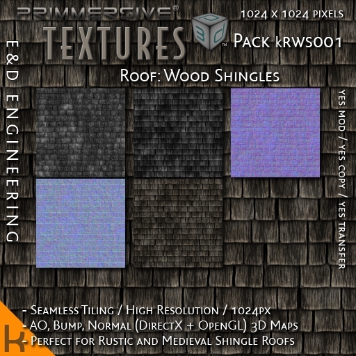 Second Life Marketplace - [kRWS001] 1024px Rustic Wood Roof Ambient ...