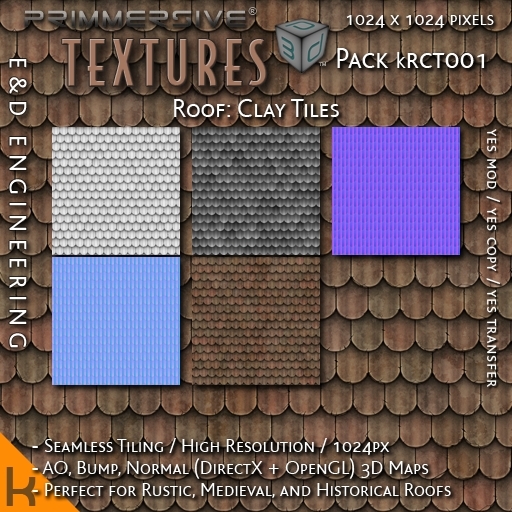 Second Life Marketplace - [kRCT001] 1024px Rustic Clay Tile Roof ...