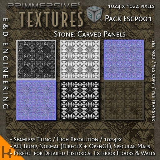 Second Life Marketplace - [kSCP001] 1024px Carved Stone Textures with AO, Normal, Specular, and ...